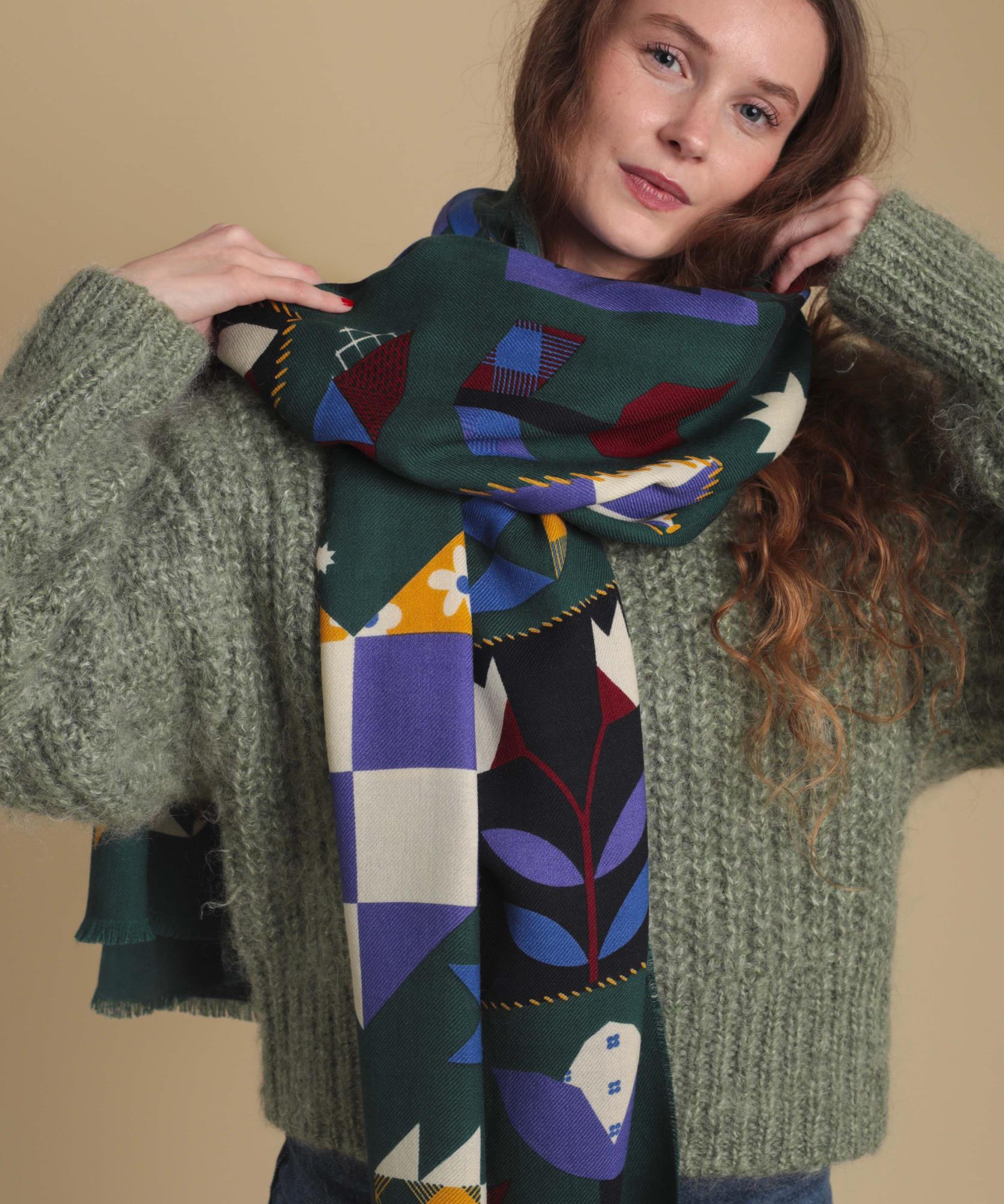 Châle en laine Joyeux Hiver 80 x 200cm Canard Fragonard - 120,00