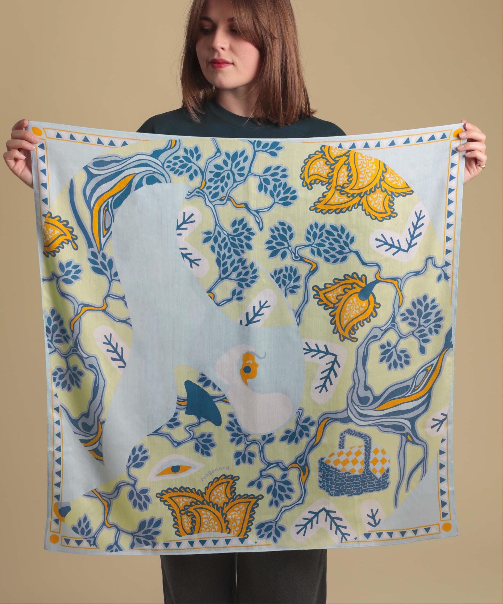 Silk Scarf Chaperon 80 x 80cm Light blue Fragonard - 80,00