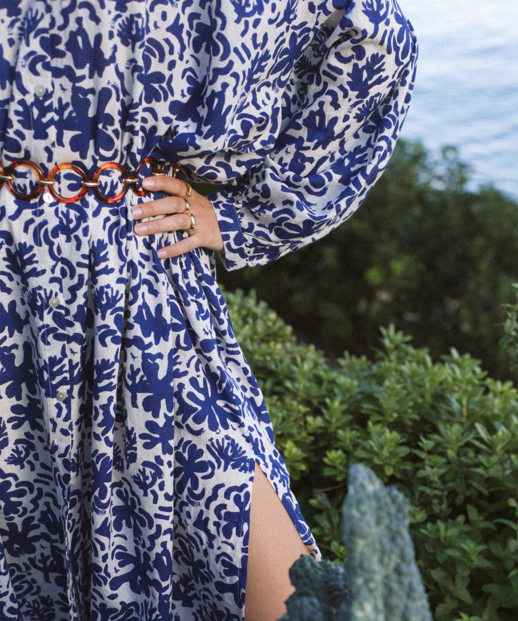 Robe Anna en coton imprimé corail 90% Coton 10% Lin Bleu Fragonard - 75 ...